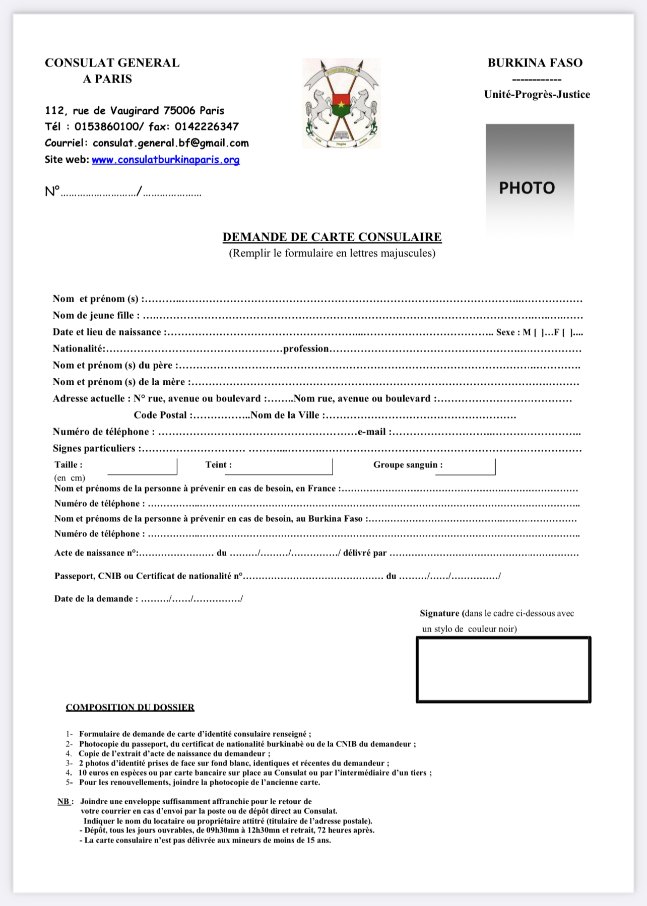 CARTE CONSULAIRE – Consulat Général du Burkina Faso à Paris